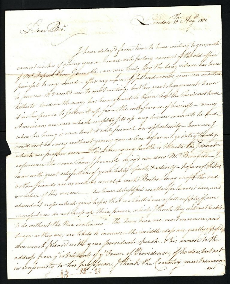 GB USA Transatlantic Cover 1801 HARVARD UNIVERSITY Henry Bromfield ...