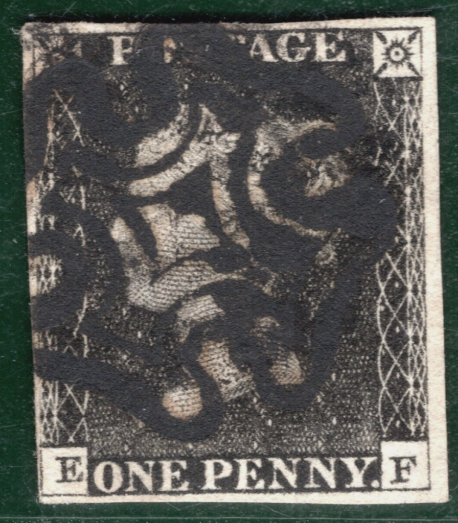 GB PENNY BLACK 1840 QV Stamp SG.2 1d Plate 3 (EF) *BLEUTE PAPER* Cat £ ...