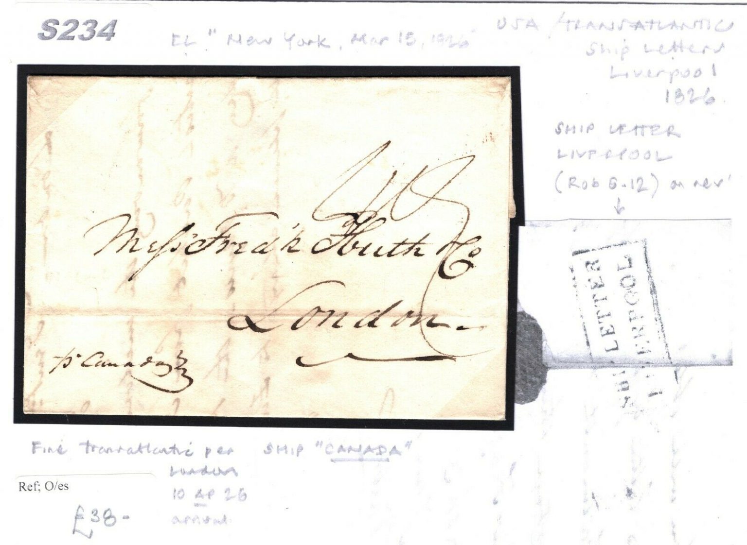 USA TRANSATLANTIC Cover New York EL GB London SHIP LETTER LIVERPOOL ...