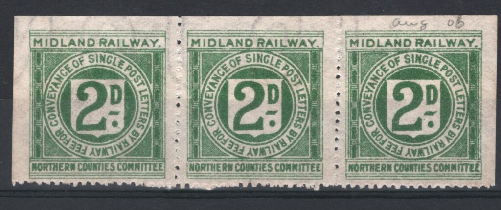 GB Ireland MIDLAND RAILWAY NORTHERN COUNTIES 2d Letter Stamp RARE STRIP ...