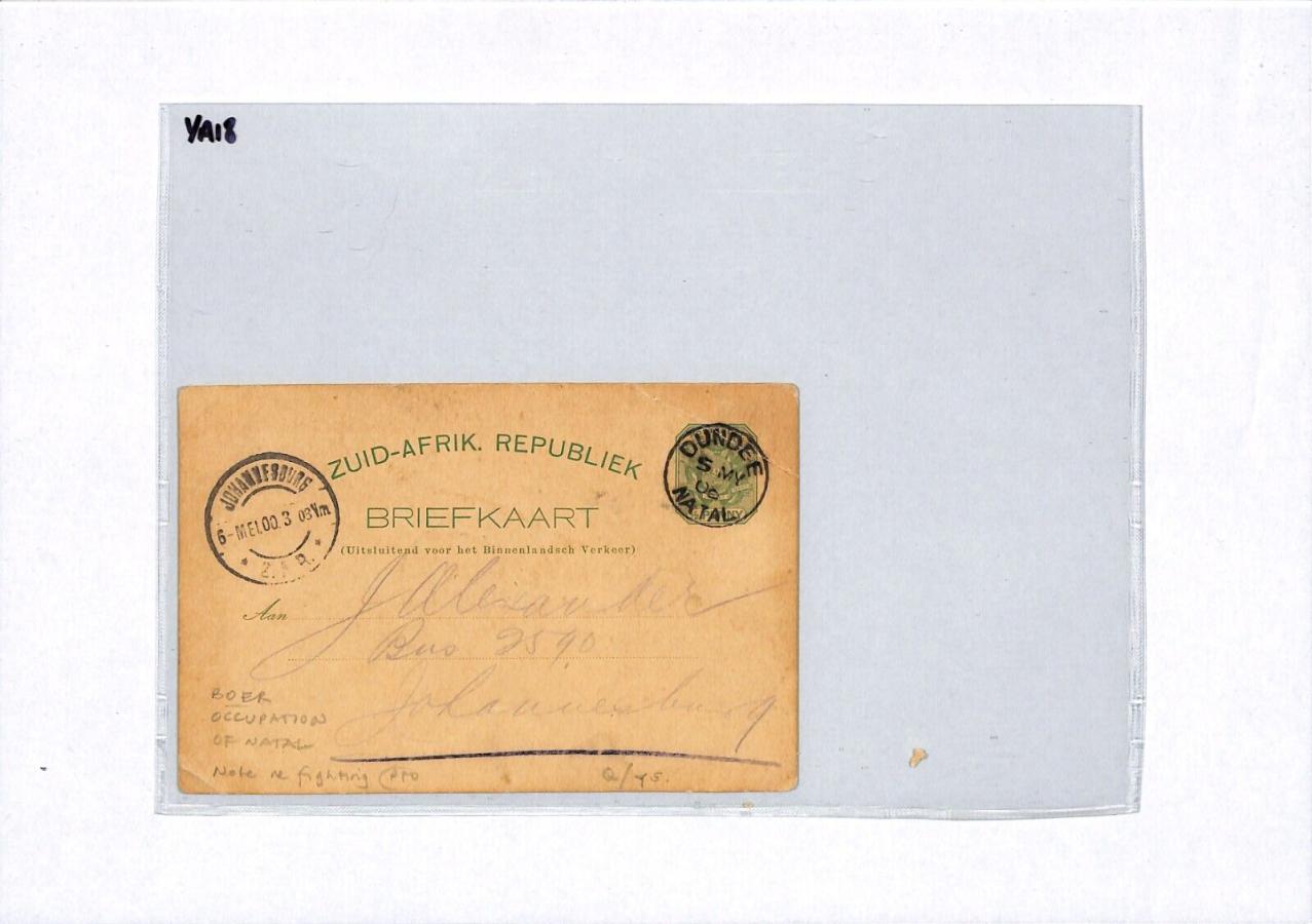 SOUTH AFRICA Boer War 1899 NATAL Captured ZAR Card *Expect Fighting ...