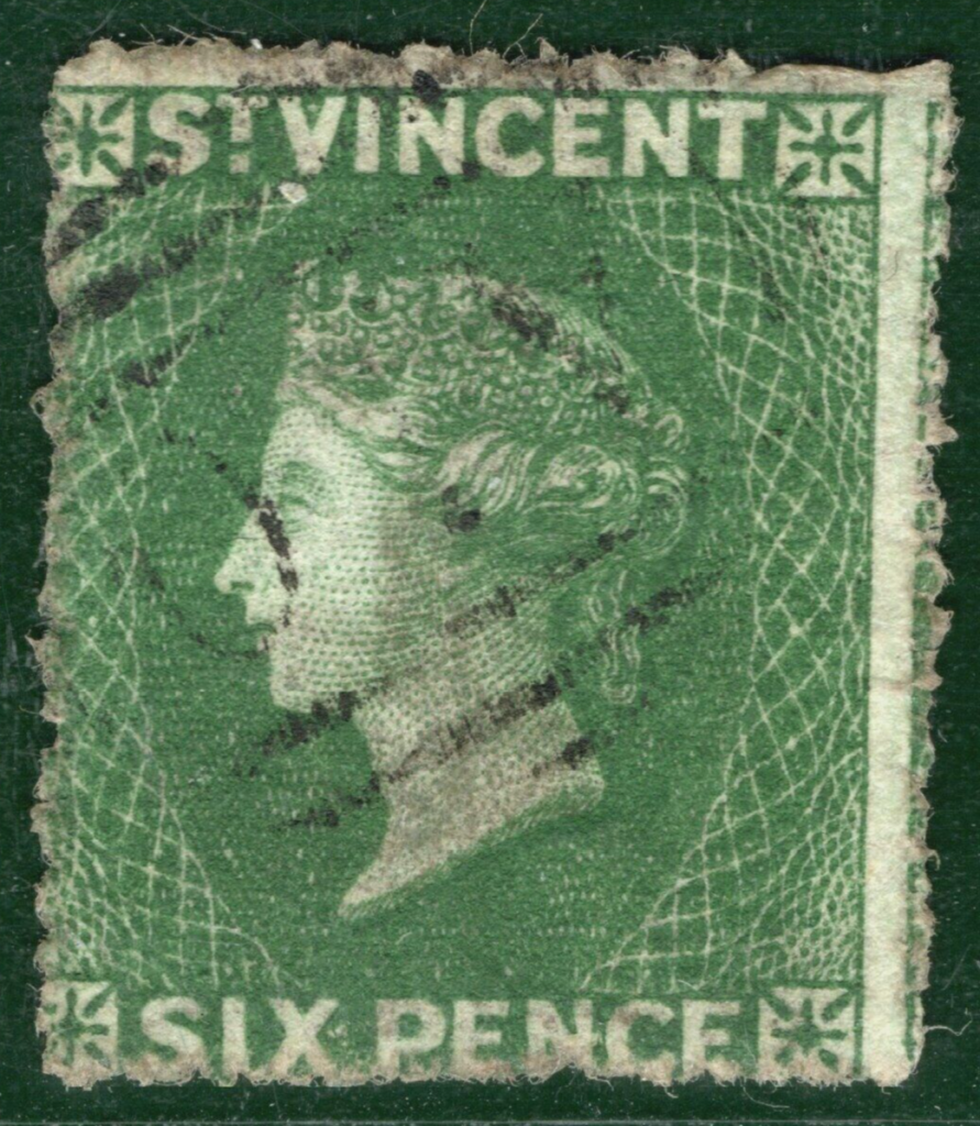 ST VINCENT QV Classic Stamp SG.2 6d Deep Yellow-Green (1861) Used c£225 ...