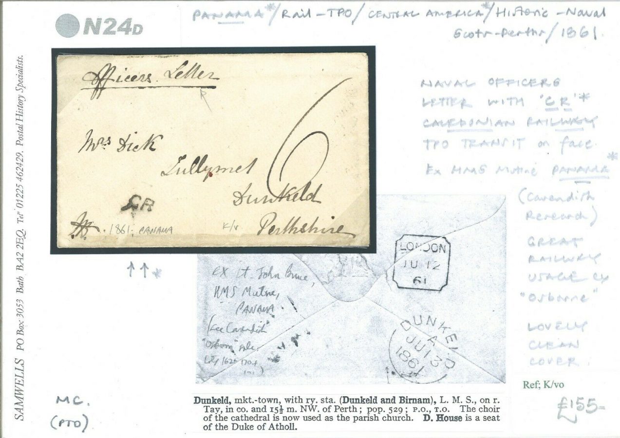 PANAMA Cover GB NAVAL OFFICER HMS MUTINE?? Scotland Perth RAIL TPO 1861 ...