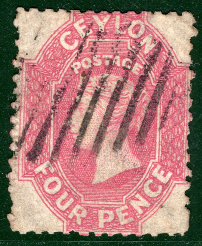 CEYLON QV Classic Stamp SG.52b 4d Rose (1865) Used Cat £130 {samwells ...
