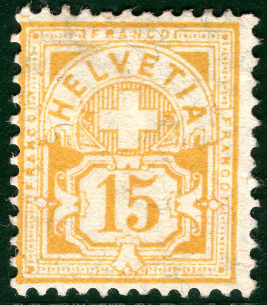 SWITZERLAND Stamp Scott.75a 15c Yellow-Orange RARE Mint MNG c$18,500 ...