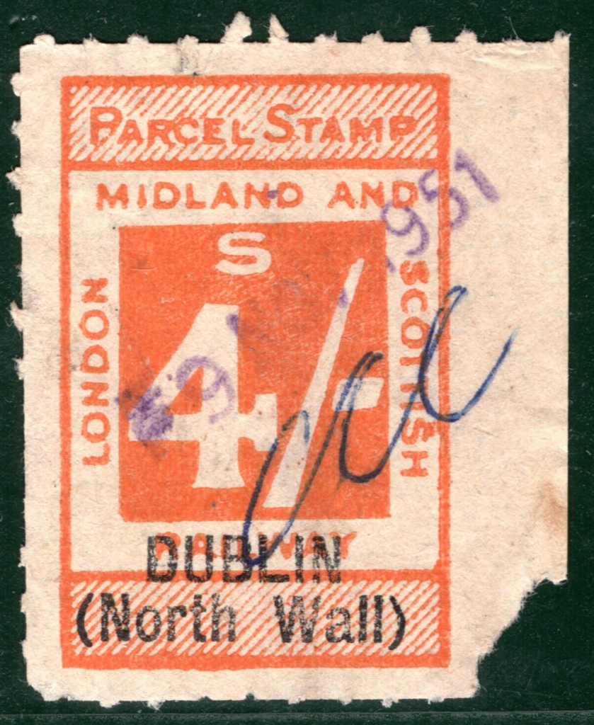 GB Ireland LM&SR RAILWAY Parcel Stamp 4s *DUBLIN NORTH WALL* Station ...
